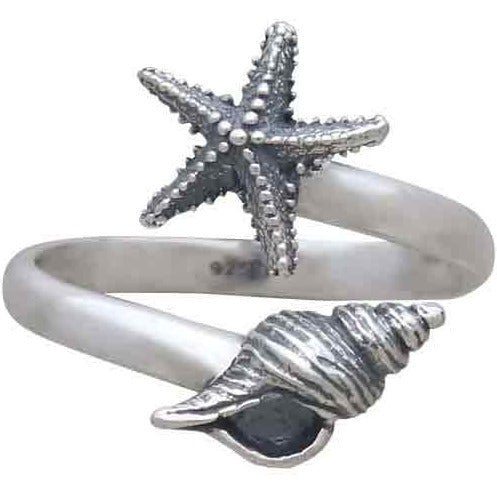 Adjustable Starfish and Conch Shell Ring | Traveler Surf Club